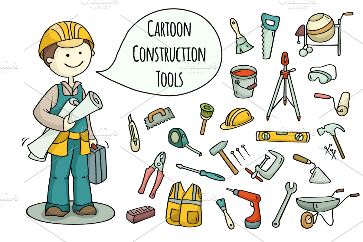 Cartoon builder + construction tools, a Person Illustration by Sapunkele