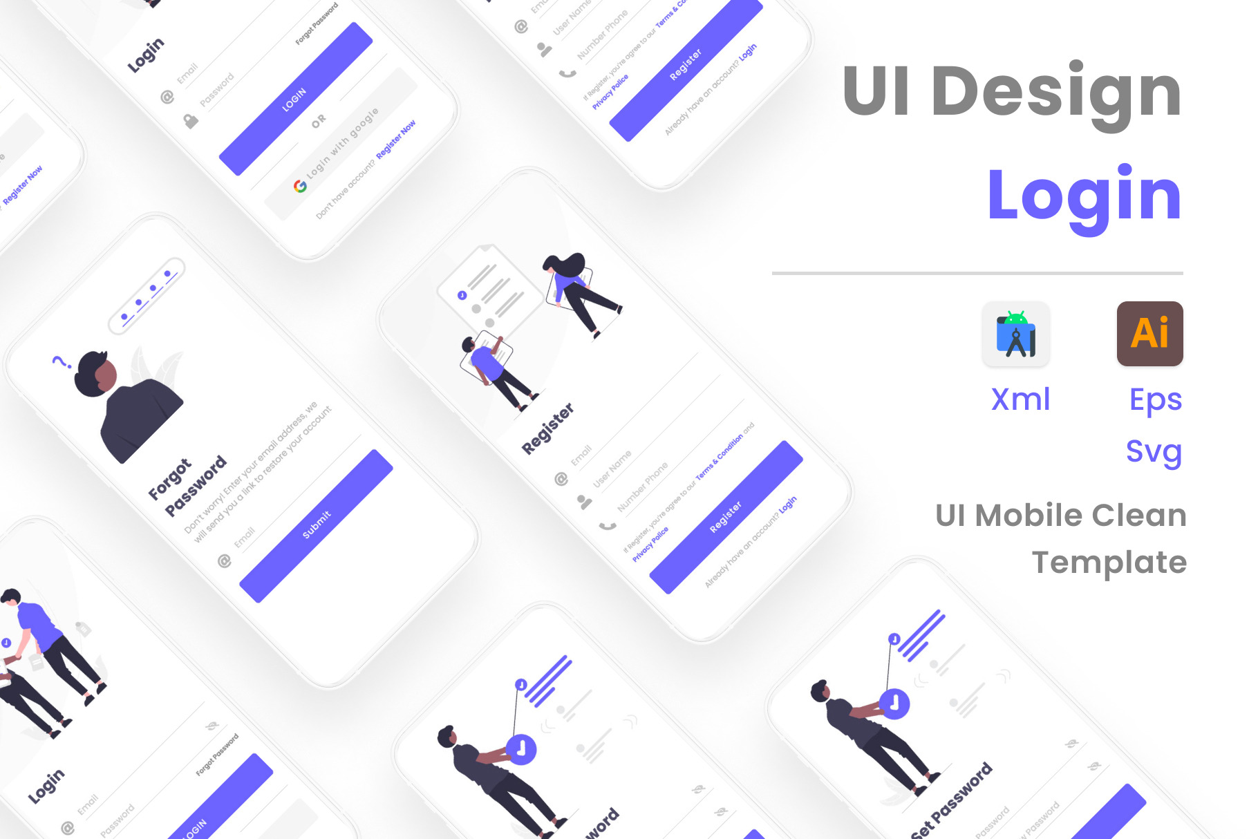 Login App Design - Xml and Eps, a Templates & Theme by Izalsye