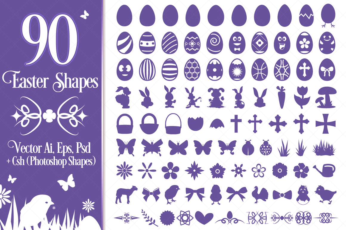 90 Easter Vector Shapes, a Shape Add-On by pixaroma