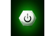 Glass transparent effect power start button, on off icon, vector UI or ...