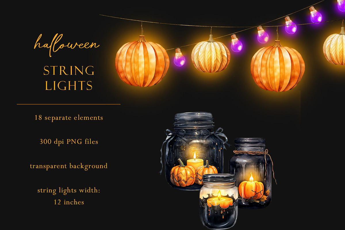 Halloween String Light PNG Overlays, an Object Graphic by PixelJungle