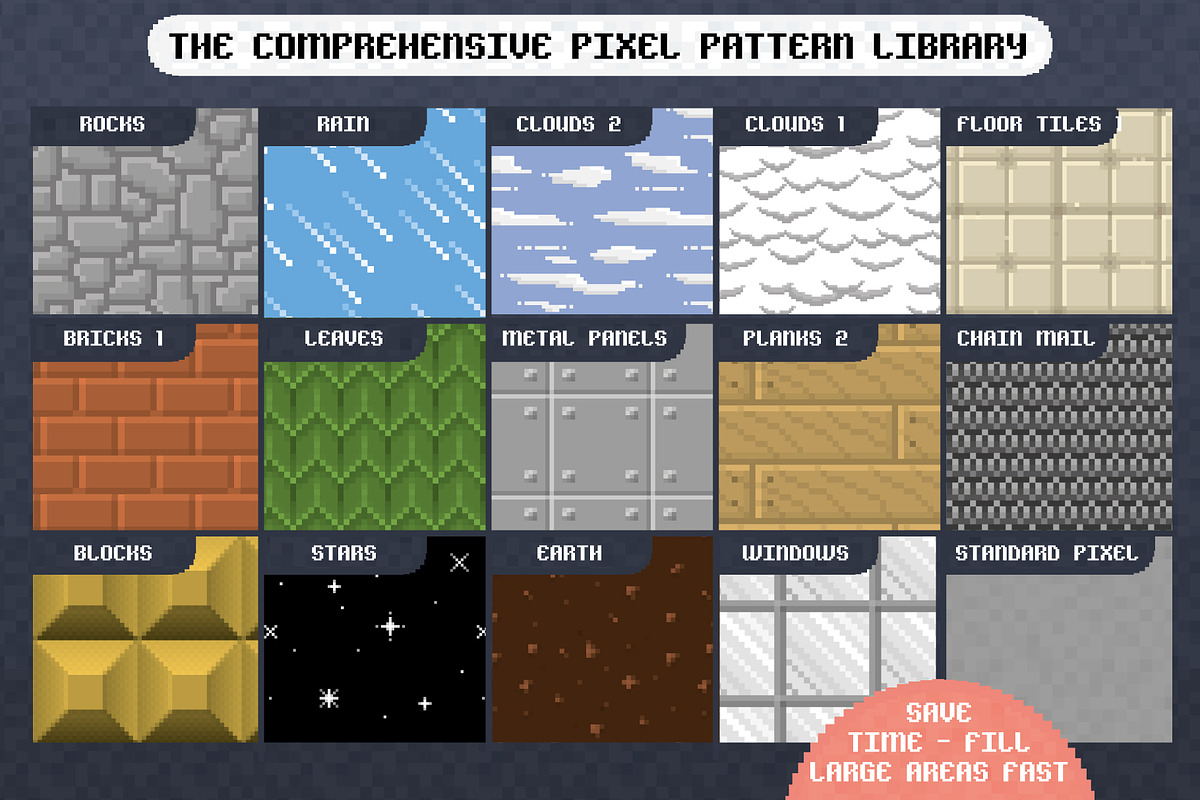 8-bit Pixel Brushes, Patterns & Styles
