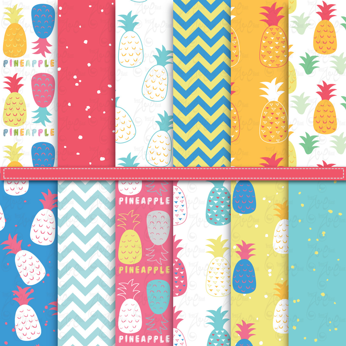 Summer Pineapple Digital Paper, an Illustration by YenzArtHaut