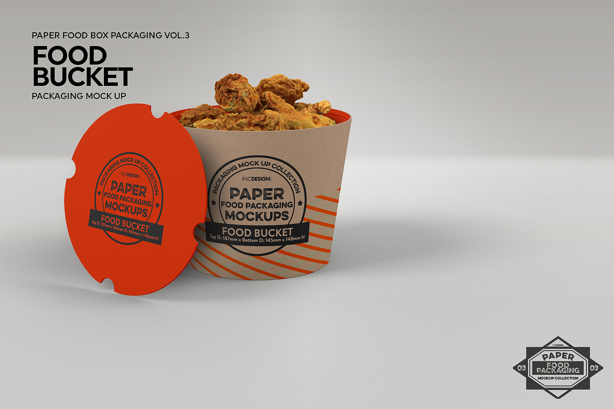 Paper Food Bucket Packaging Mockup, a Cups & Container Mockup by INCDesign