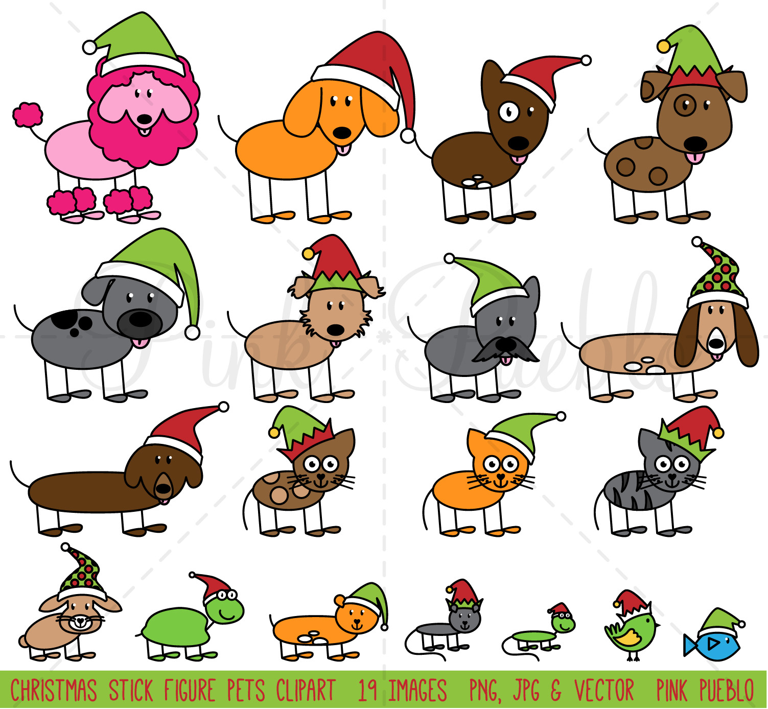 Christmas Stick Figure Pets Clipart, an Animal Illustration by PinkPueblo