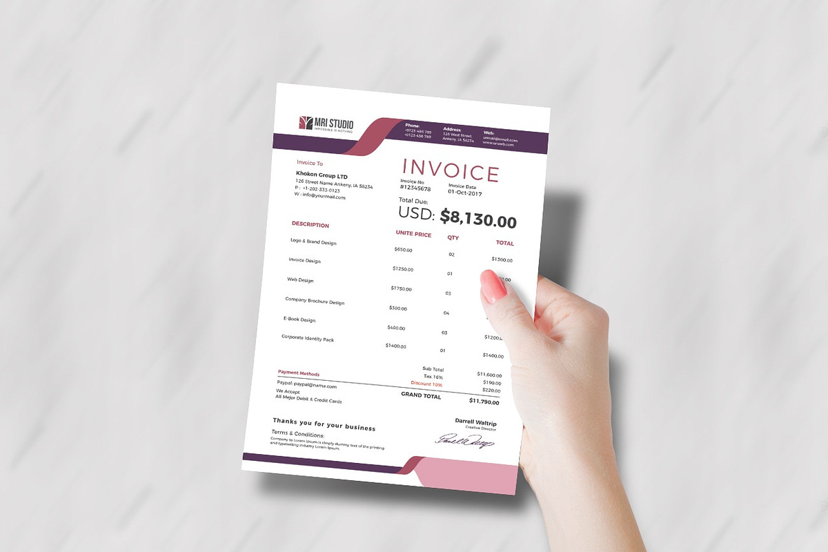 Creative Invoice Template, a Stationery Template by MRI STUDIO
