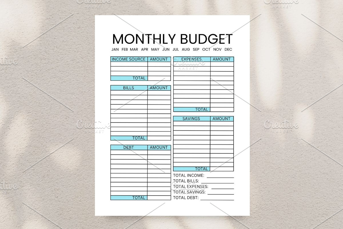 Printable Monthly Budget Planner, a Print Template by HillTract