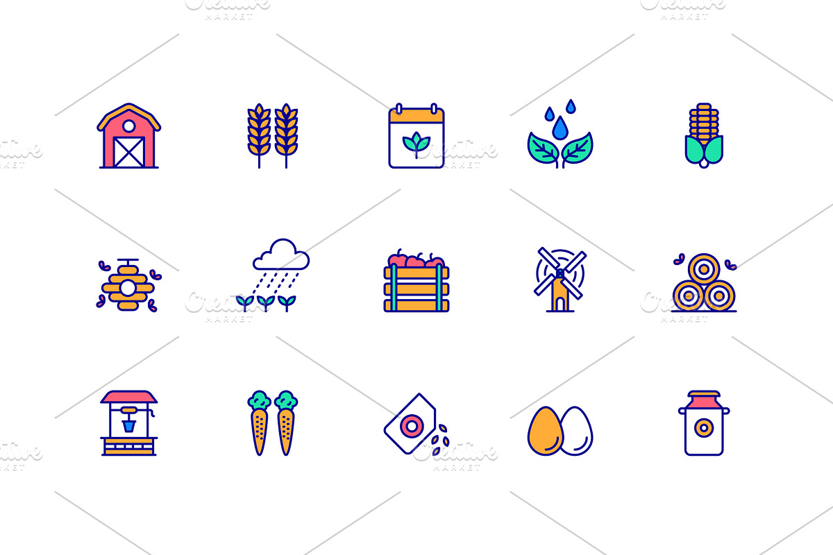 Farming creative icon set