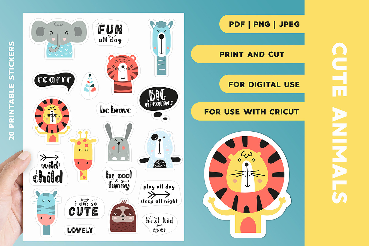 Digital Stickers Bundle Cute Animals, an Animal Illustration by Nursery Art