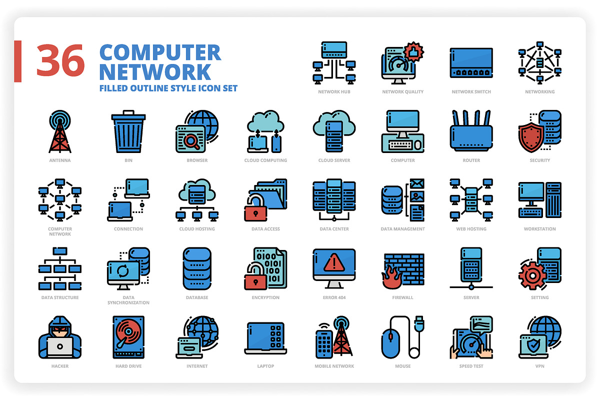 36 Computer Network Icons x 3 Styles, an Icon by monkik