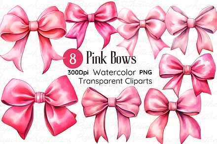 Watercolor clipart pink bows. Clipar | Decorative Illustrations ...