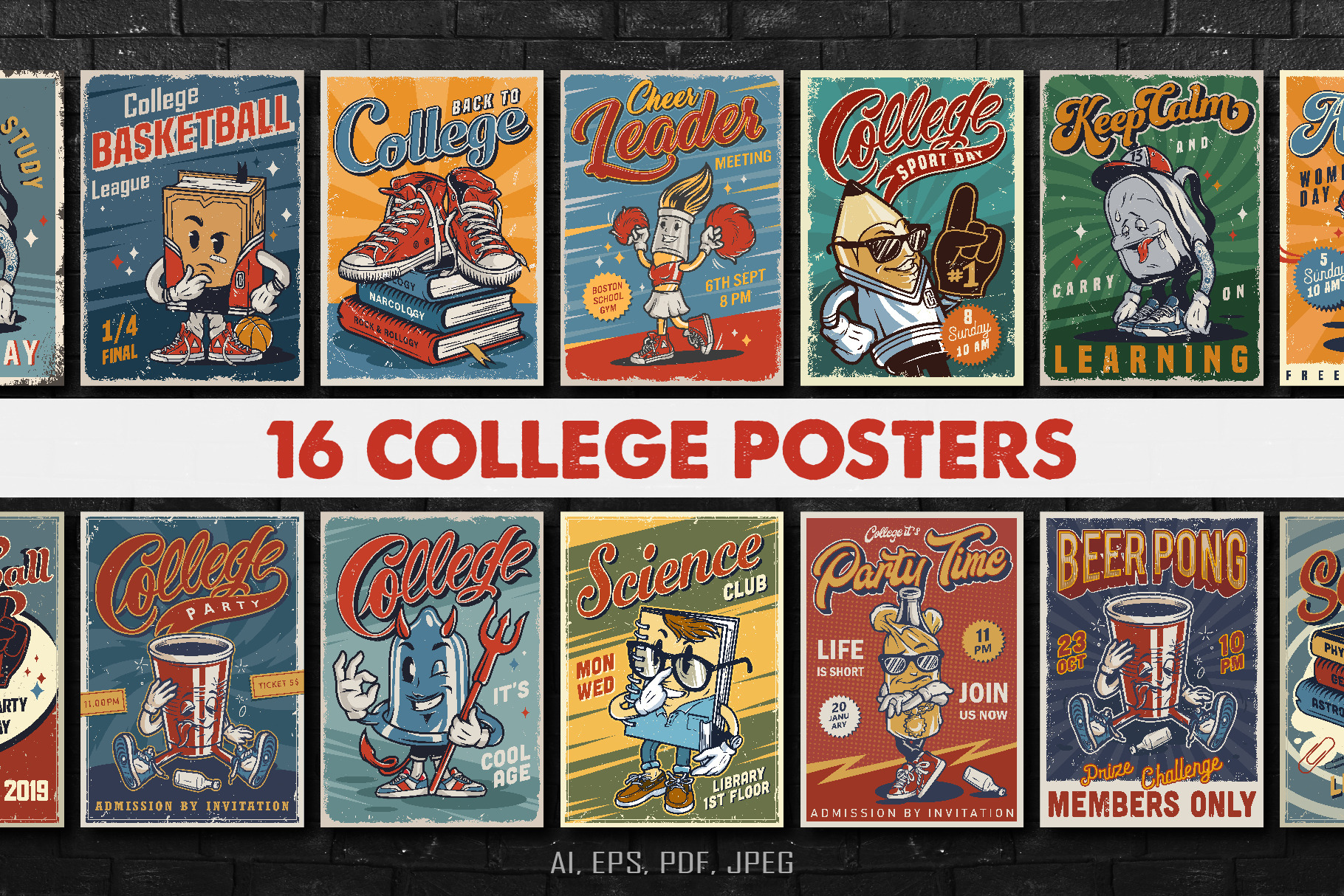 Vintage College Posters Collection, an Education Illustration by DGIM ...