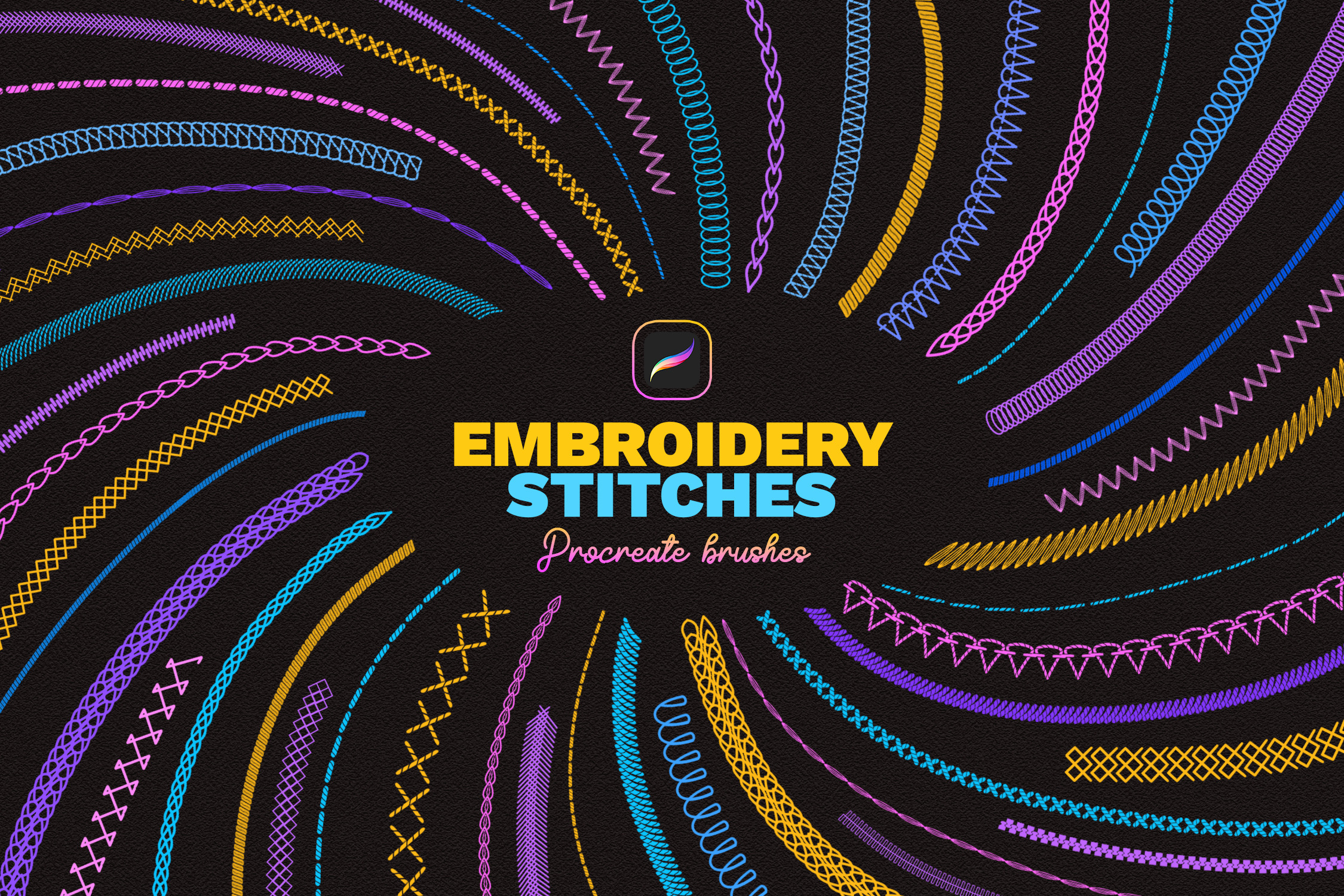 Embroidery Stitches Procreate Brush, a Brush Add-On by Andrew Skoch Design
