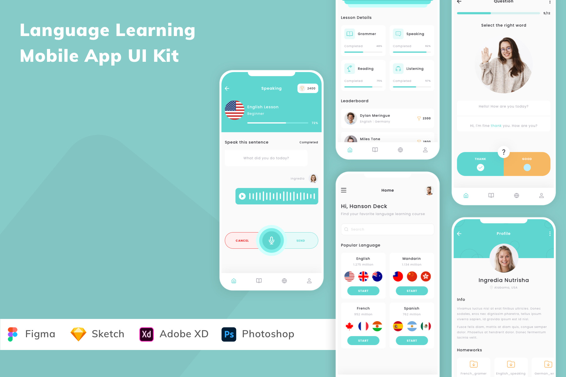 Language Learning Mobile App UI Kit | UI Kits and Libraries ~ Creative ...