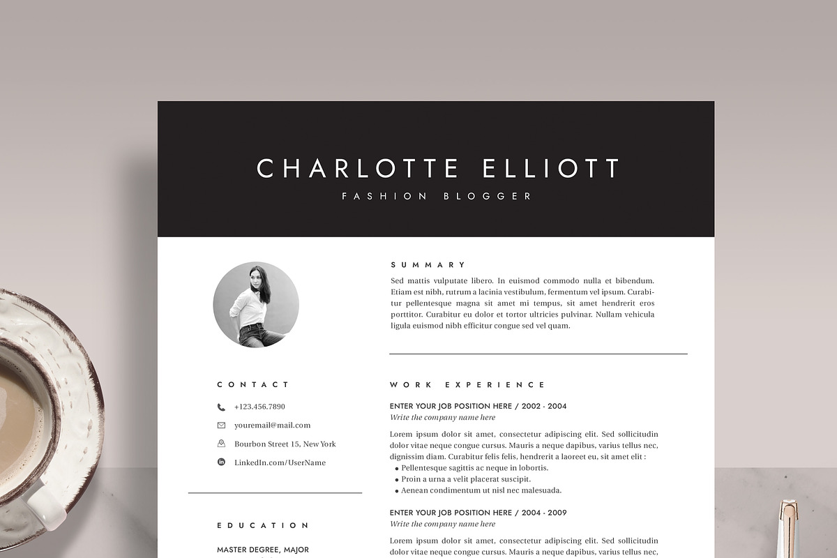 Professional Resume Template RE011, a Resume Template by Draca Design Co