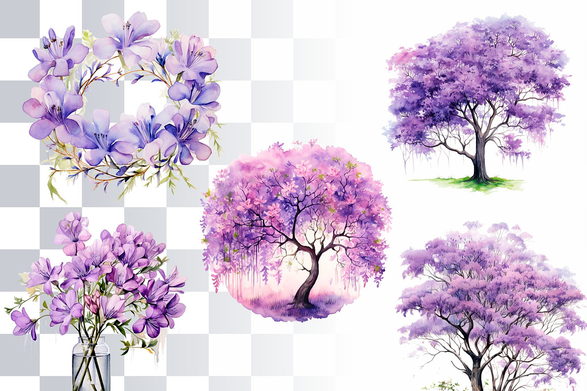 Jacaranda Bloom Watercolor Clipart, a Decorative Illustration by Loony ...