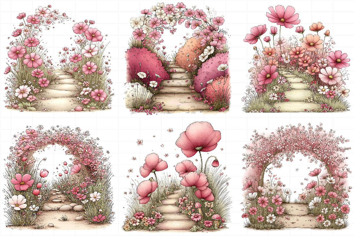 Spring Flowers Pathway Clipart, an Illustration by Daily.Designs