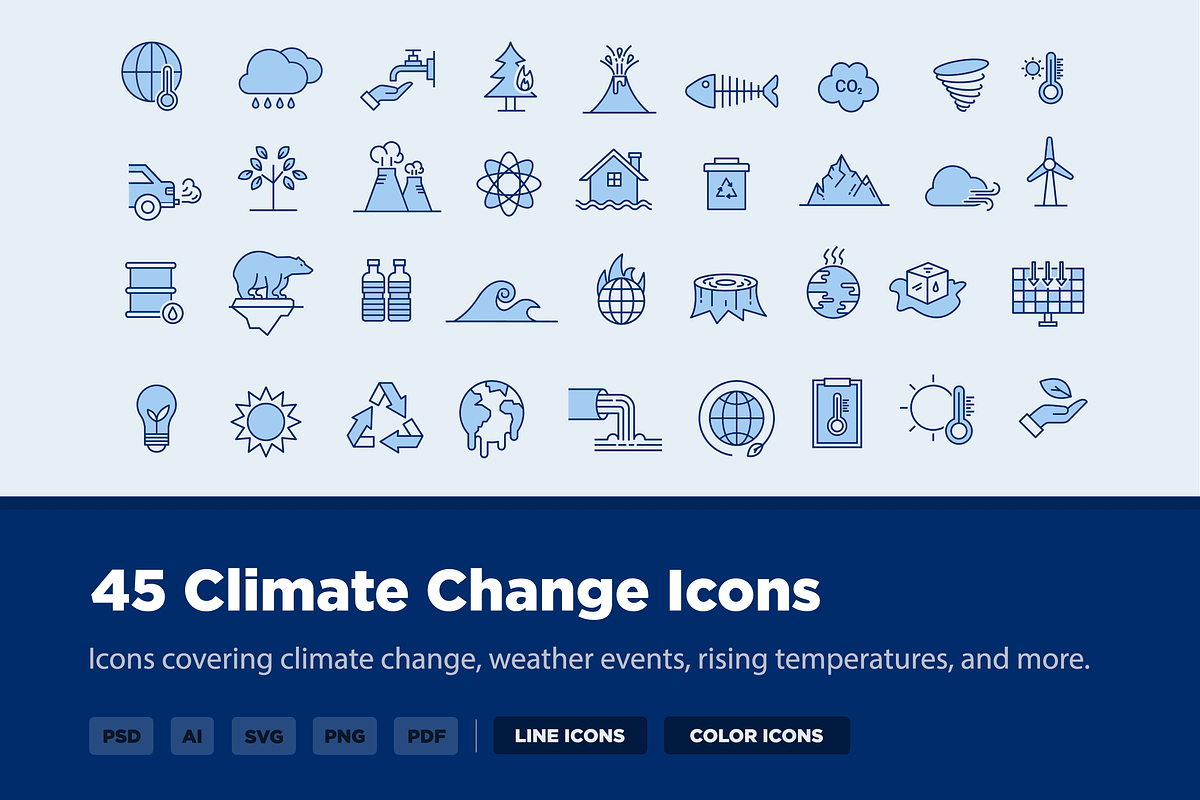 45 Climate Change Icons, an Icon by Creative VIP