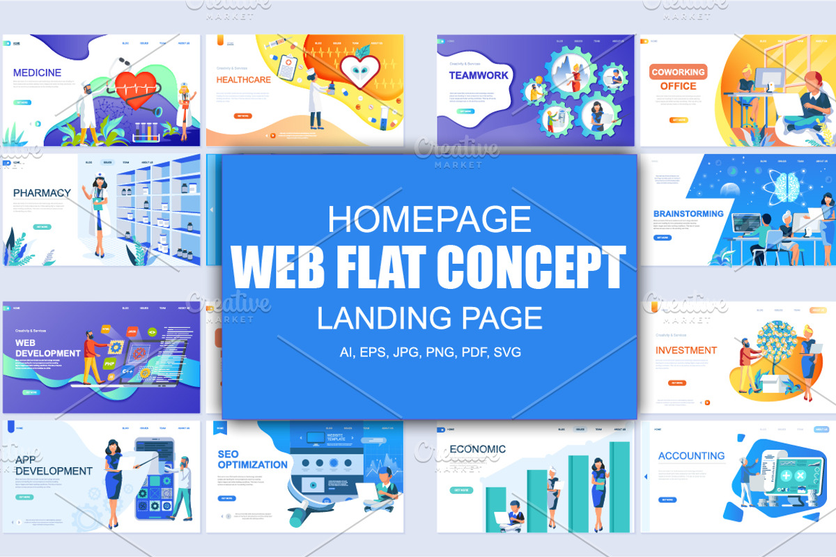 Flat Design Landing Page Templates, a Person Illustration by alexdndz