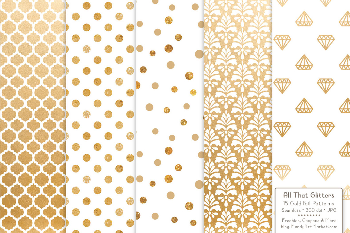 Gold Foil Digital Papers in White, a Pattern Graphic by Amanda Ilkov ...