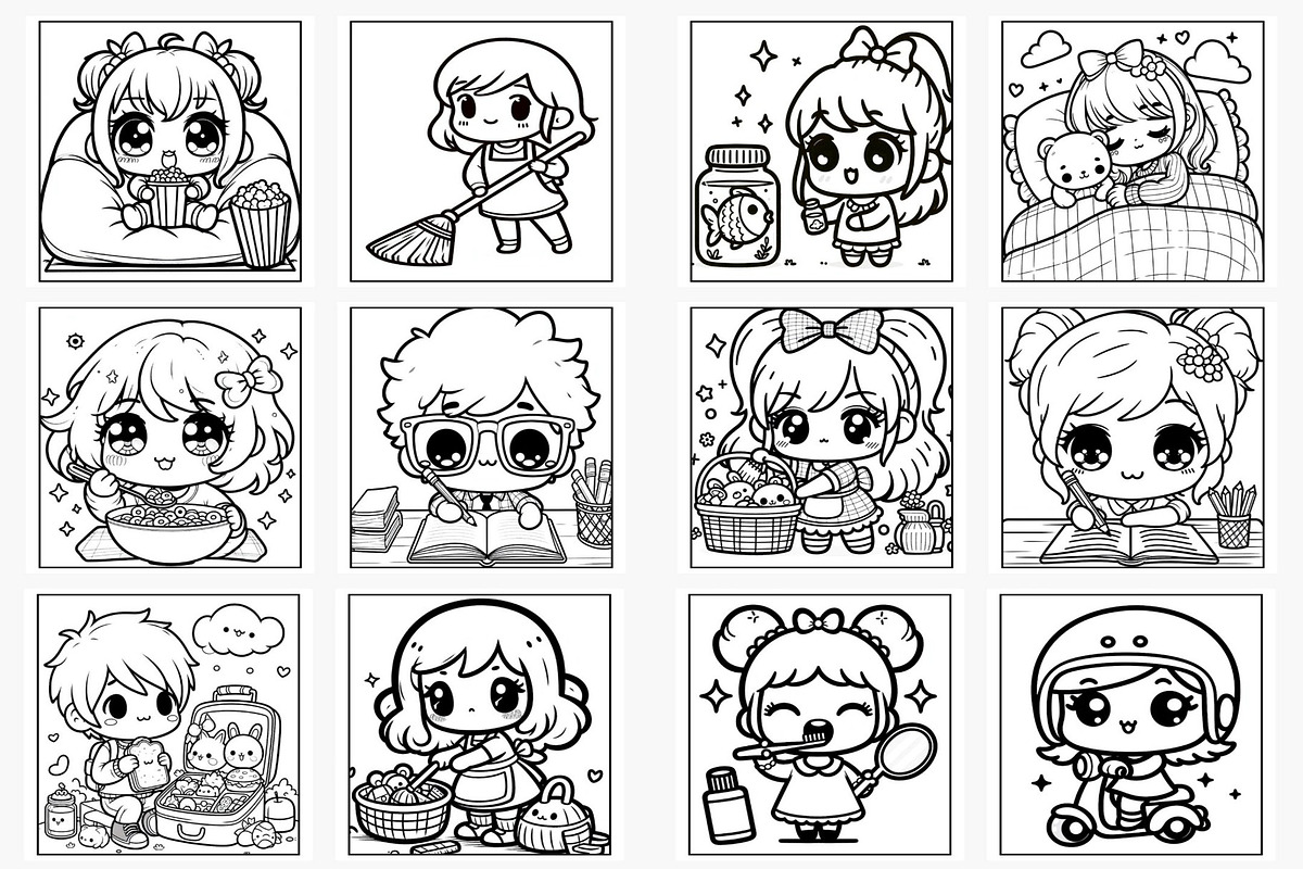 Kid's Daily Routine Coloring Pages