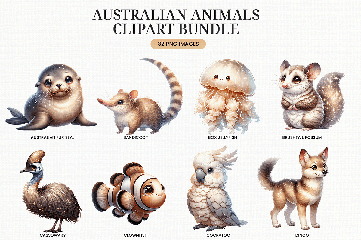 Australian Animals Clipart, an Animal Illustration by Bijou Bay