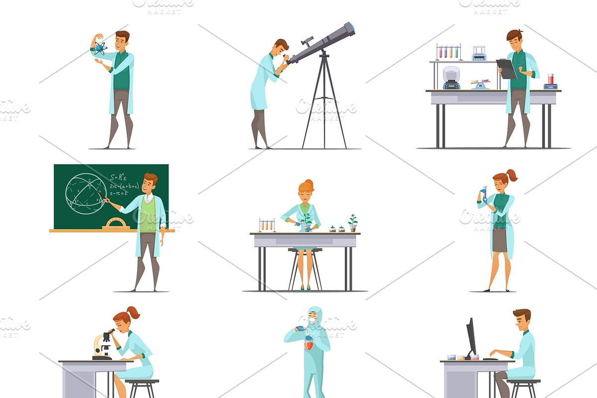 Scientific research cartoon icons, an Icon by Macrovector | Creative Market
