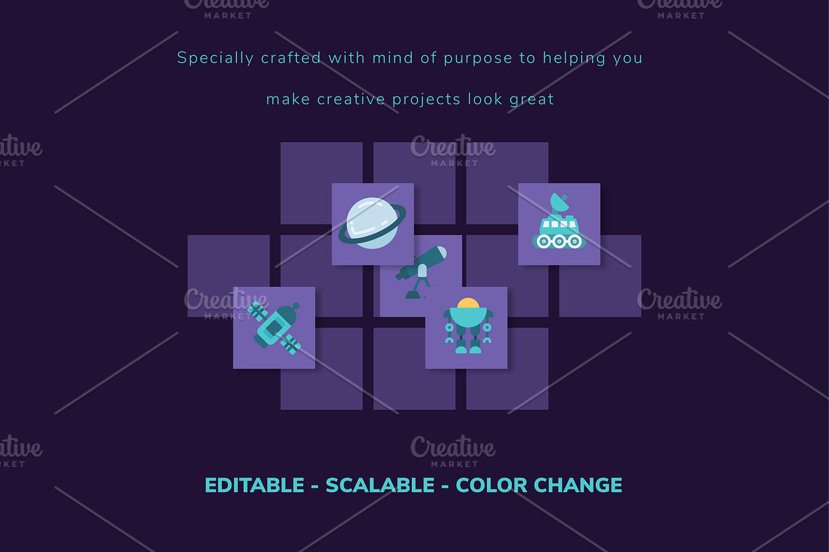 200 Space Exploration Icon Pack, an Outline Icon by Creastale