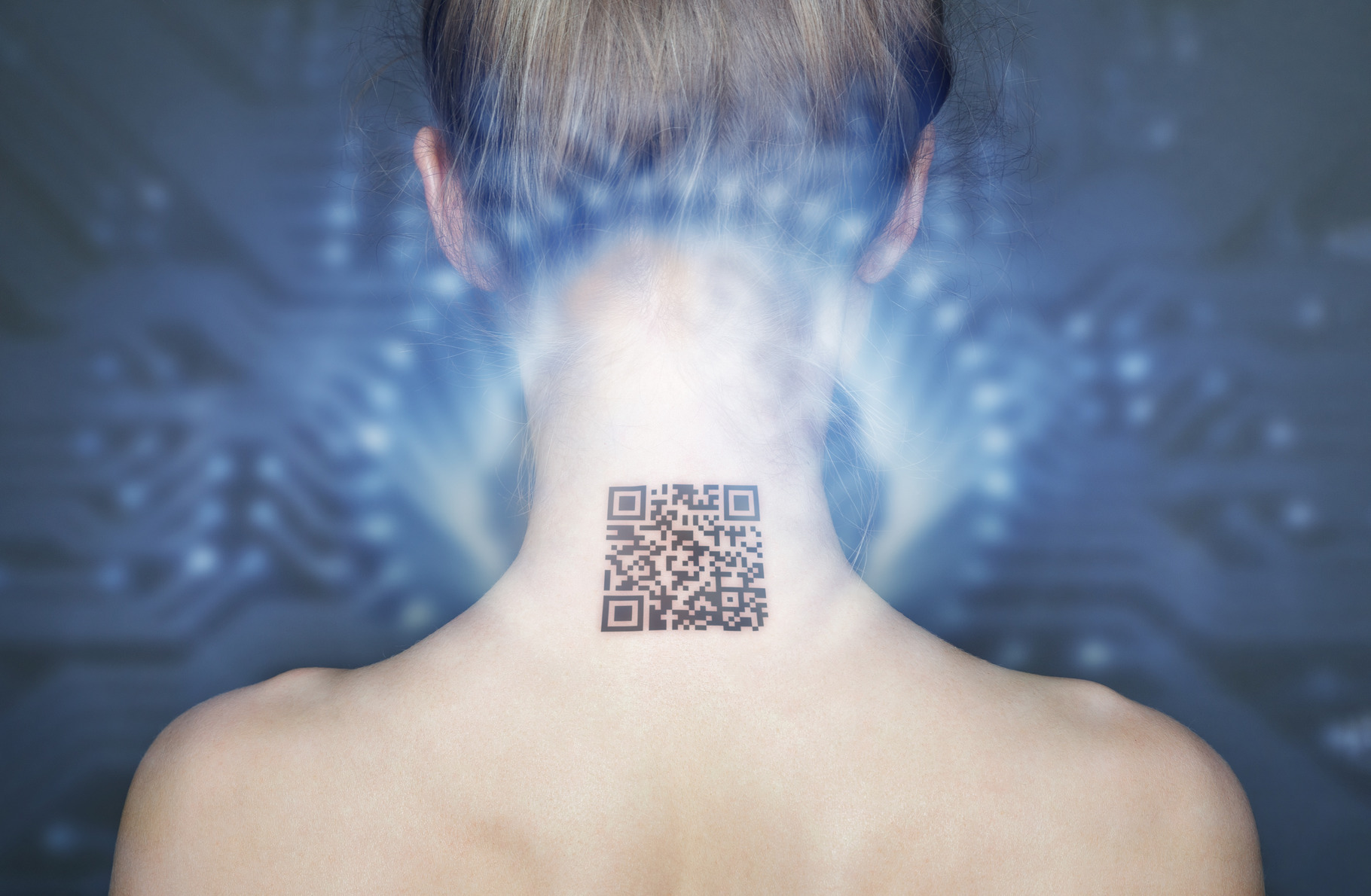 Woman With QR Code On Neck, a Technology Photo by Tinyakov Story ...