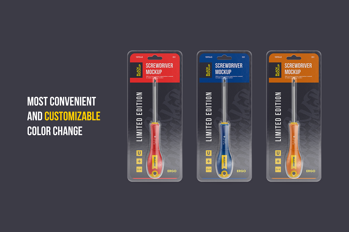 Screwdriver in packaging mockup, a Packaging Mockup by BlackMockup