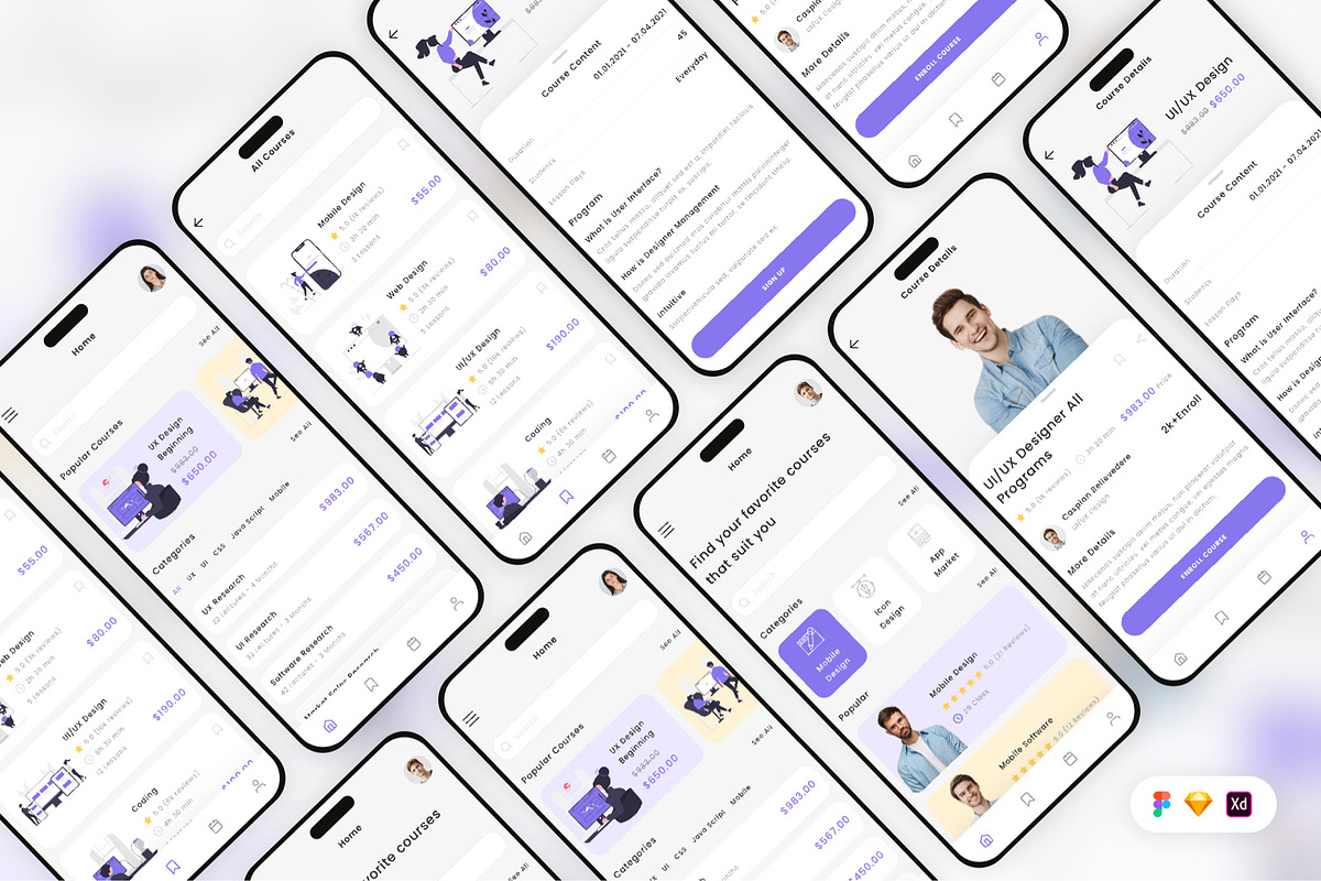 Online Course Mobile App UI Kit, an UI Kit Template by Betush