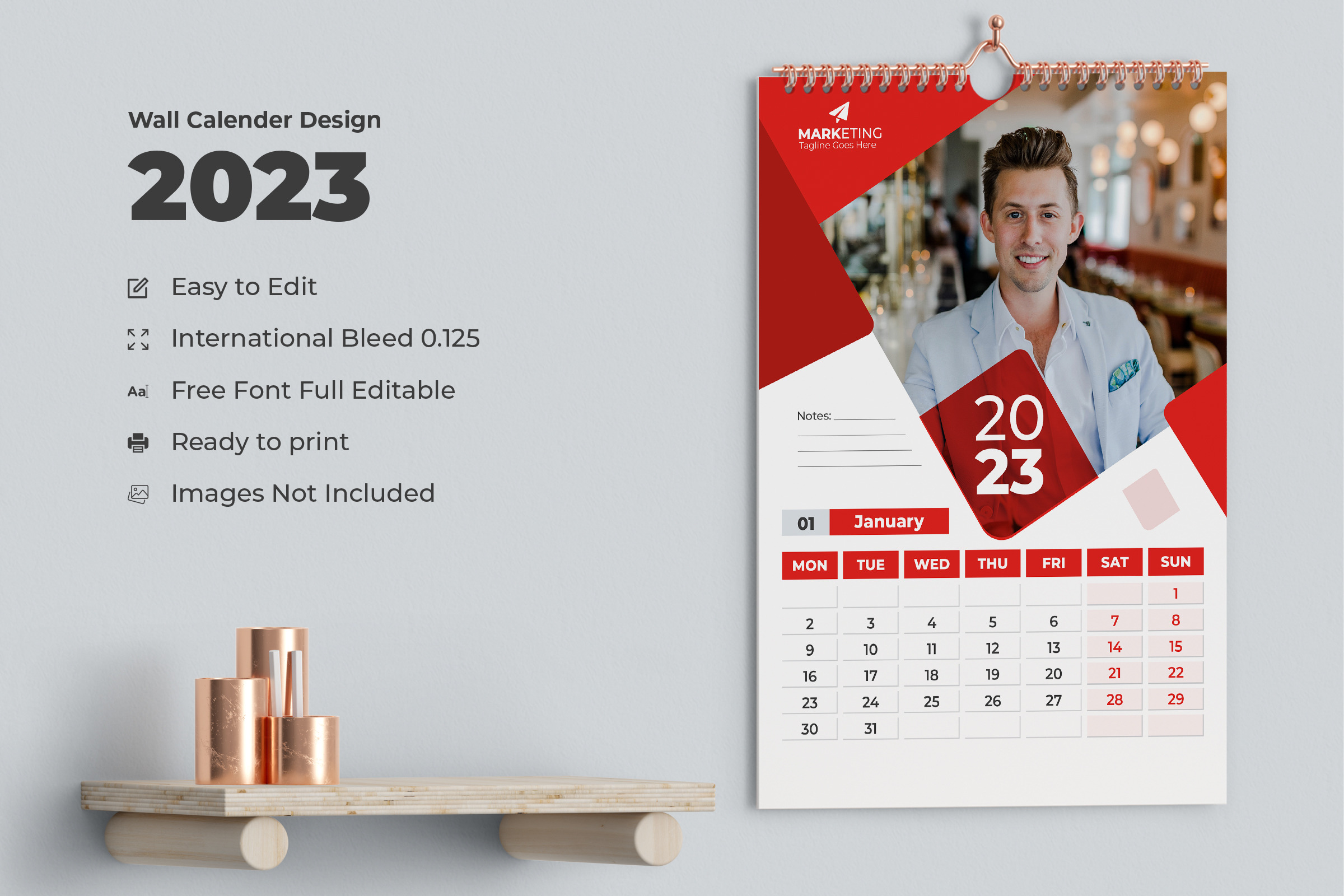 12 page wall calendar 2023, a Stationery Template by Graphiexperto