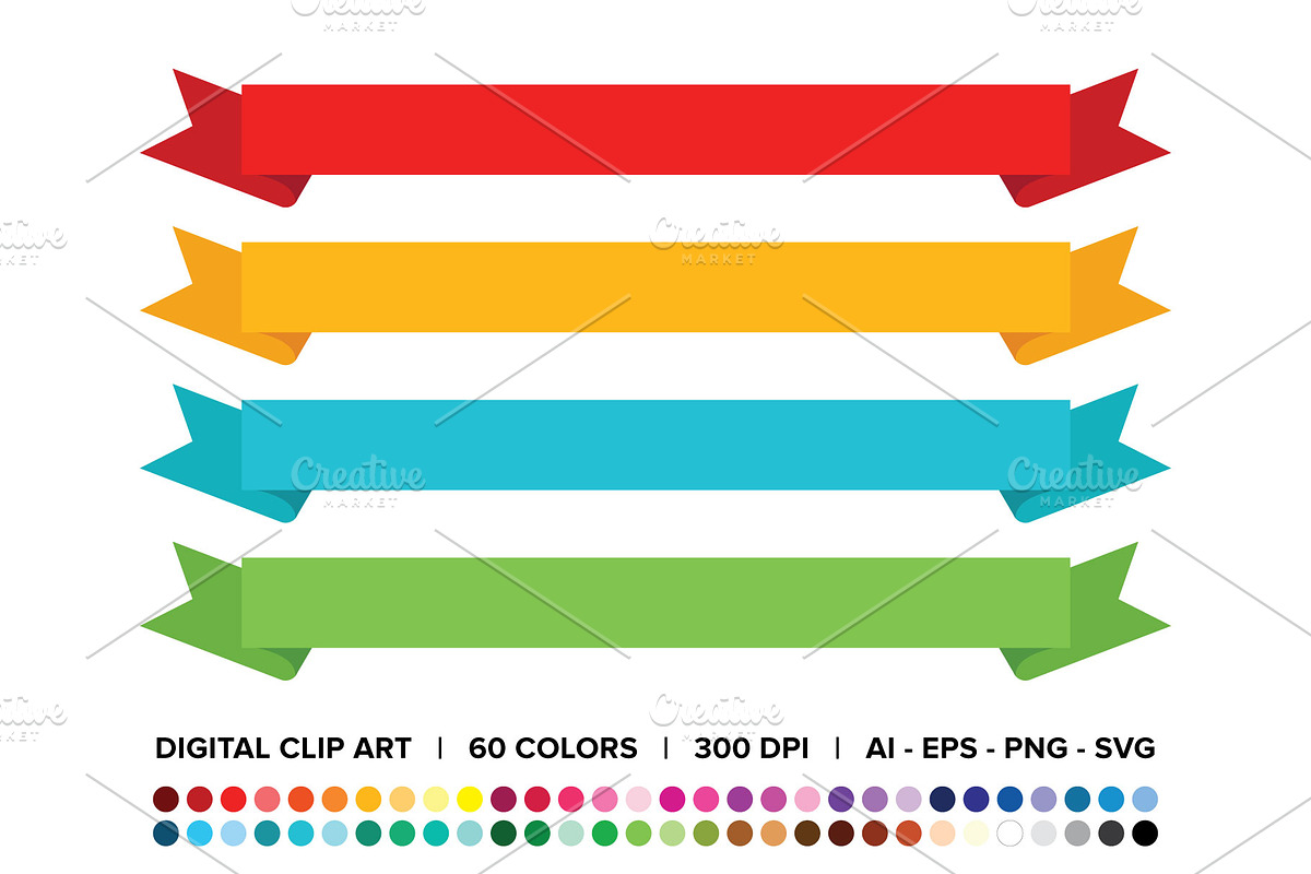 Wide Ribbon Banner Clip Art Set, an Object Graphic by Running With ...