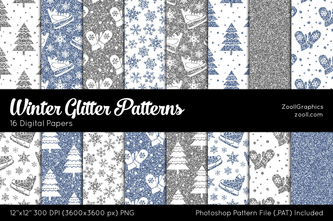 Winter Glitter Digital Papers, a Pattern Graphic by ZoollGraphics