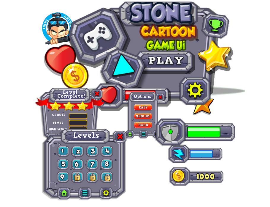 Stone Cartoon Game Ui Set 13, a Graphic by DionArtworks