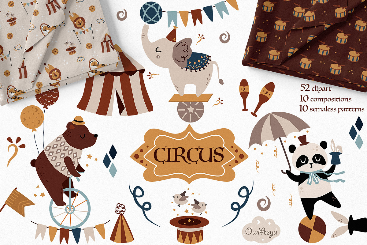 Circus animals collection, an Animal Illustration by owlasya