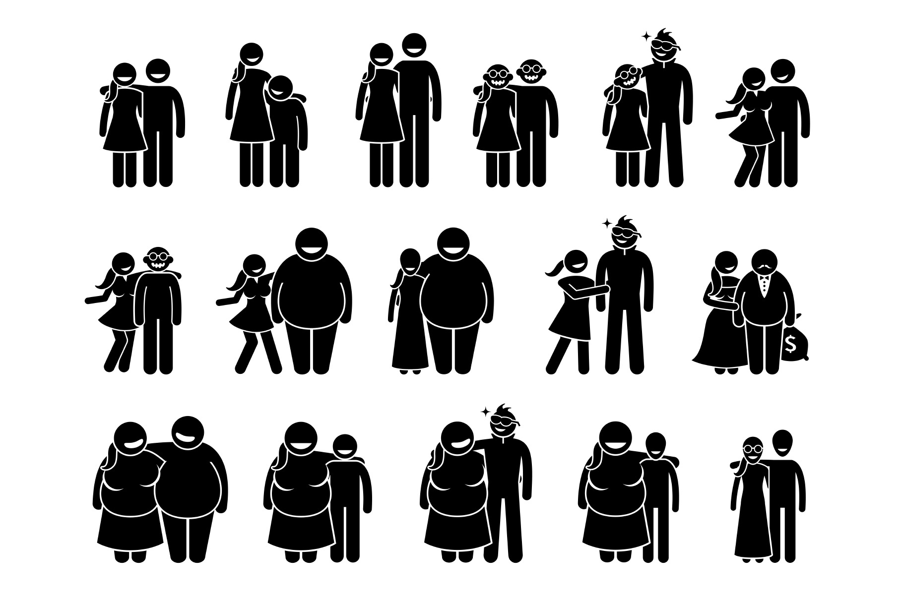 Couple Relationship Different Bodies, an Icon by Leremy Stick Figures