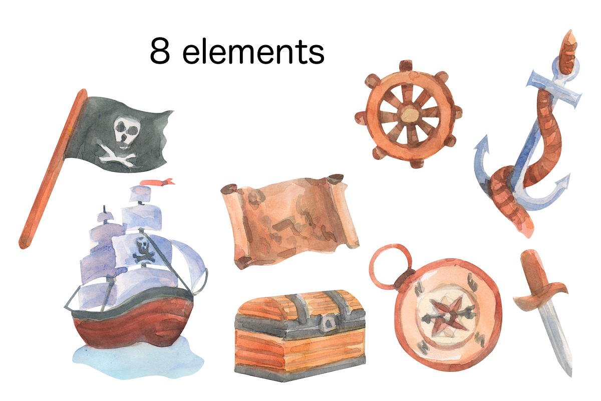 Pirate watercolor clip art, a Background Graphic by GoodFairyClipArt