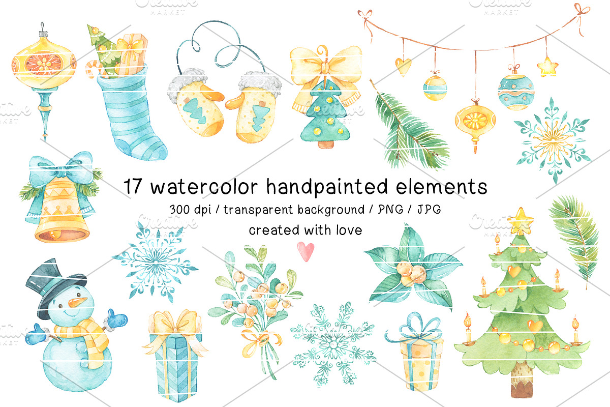 NEW YEAR watercolor clipart, a Decorative Illustration by Natalya_Mona ...