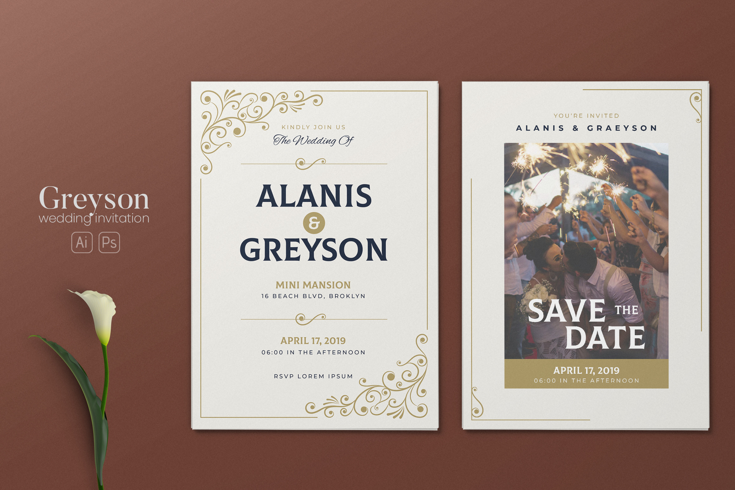 Wedding AI and PSD Invitation 4, an Invitation Template by Alexacrib