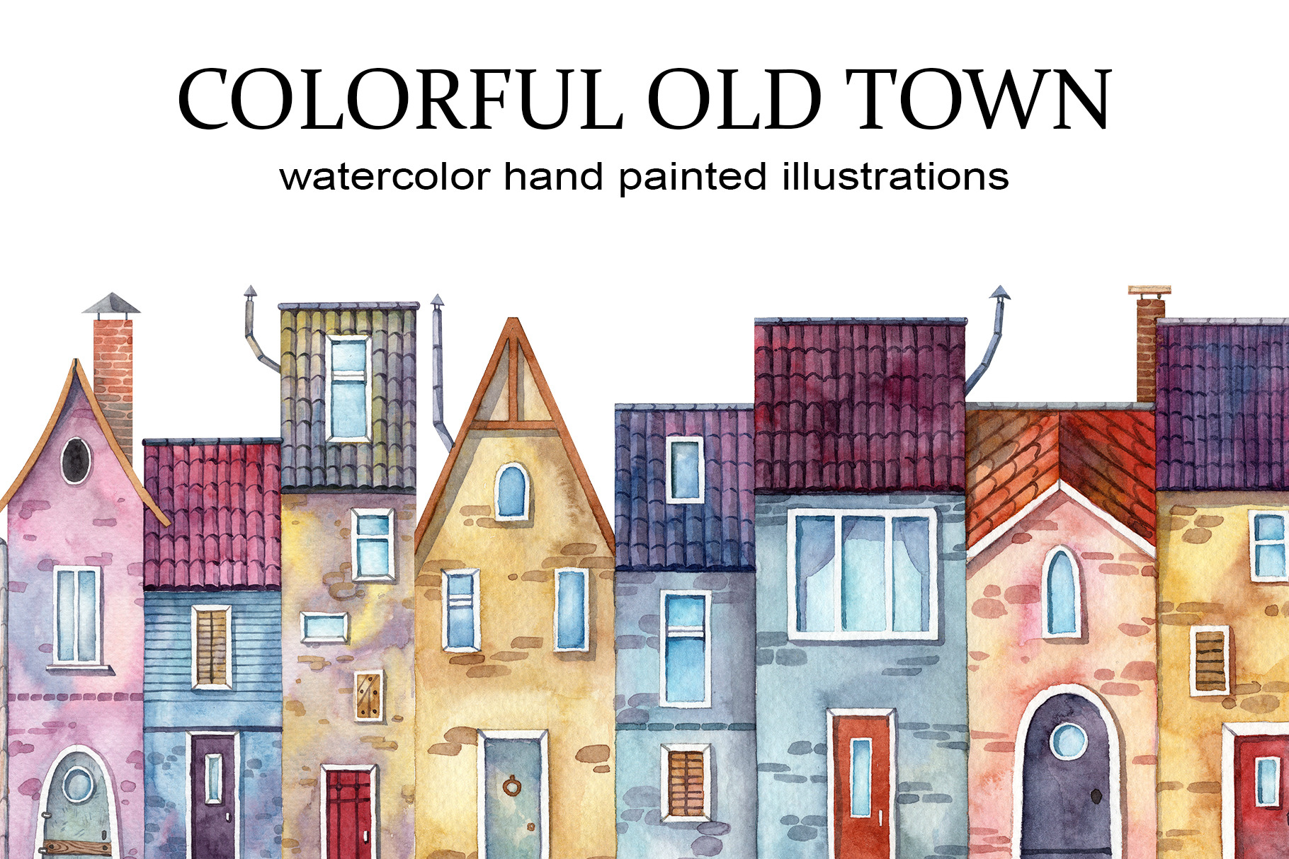 Colorful front view houses PNG, an Illustration by Dashamoony