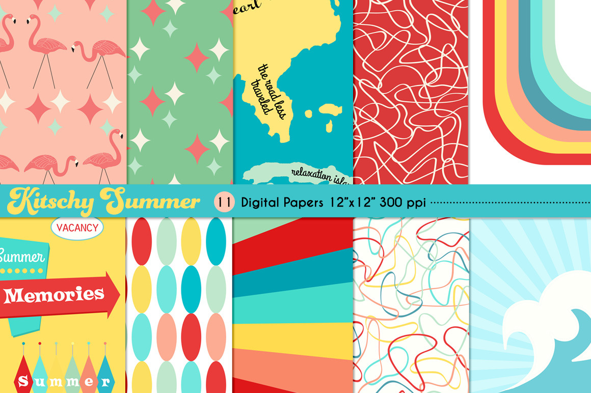 Kitschy Summer Digital Backgrounds, a Pattern Graphic by Studio Kitsch