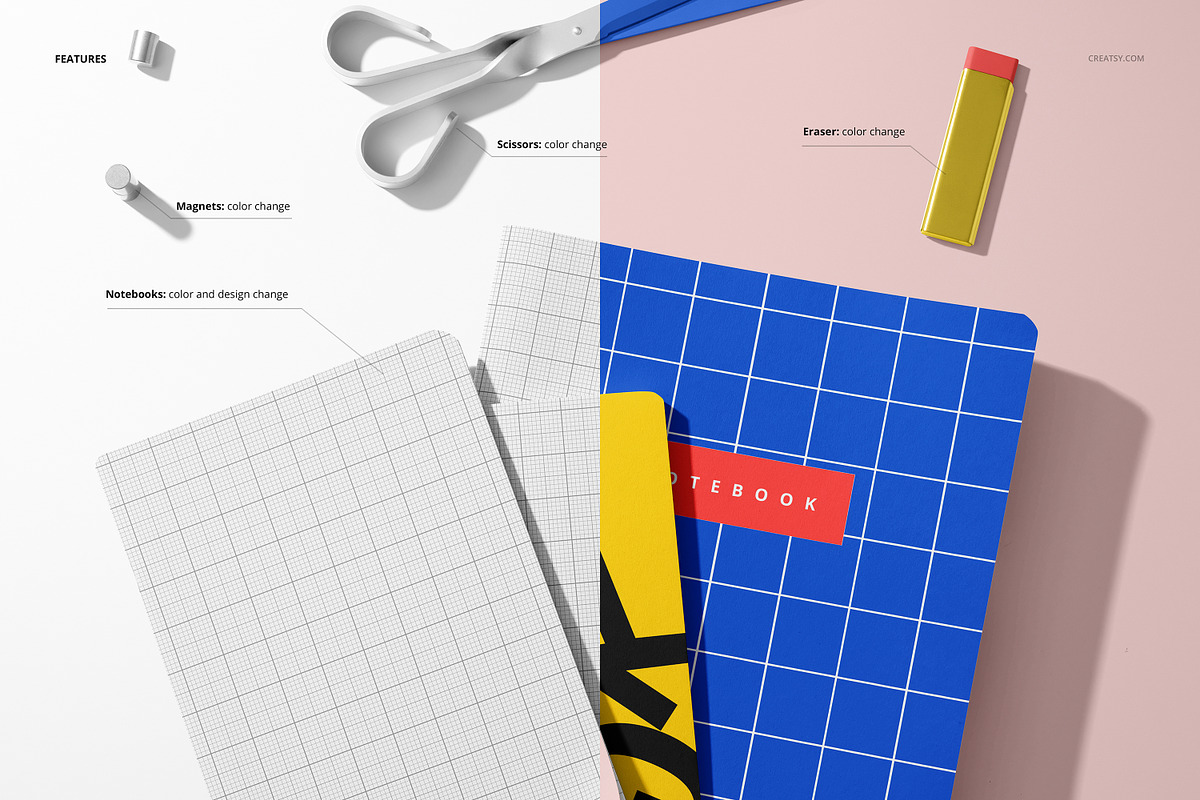 Scene with Three Notebooks Mockup, a Merchandise Mockup by creatsy5