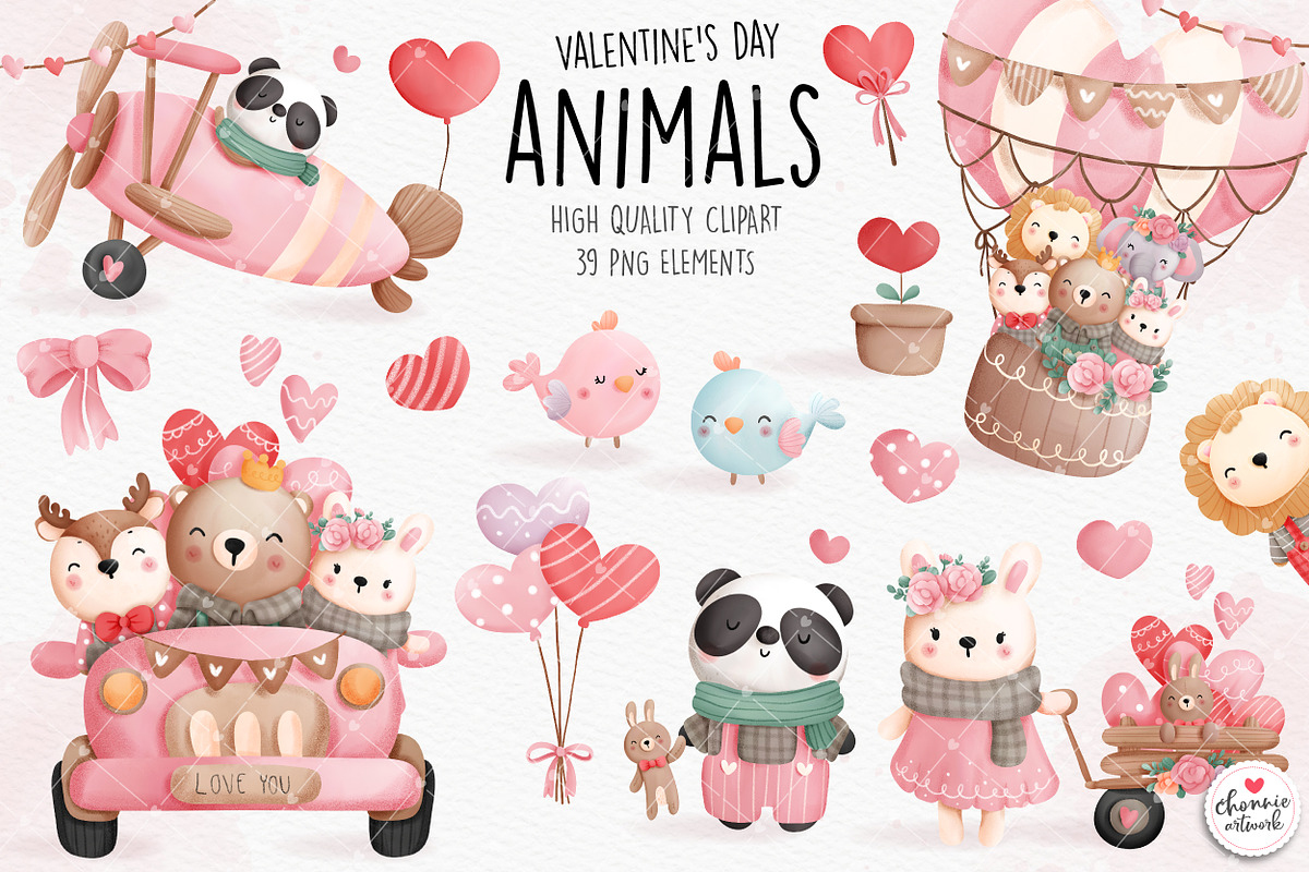 Valentine Woodland Animals clipart, a Graphic by Chonnieartwork