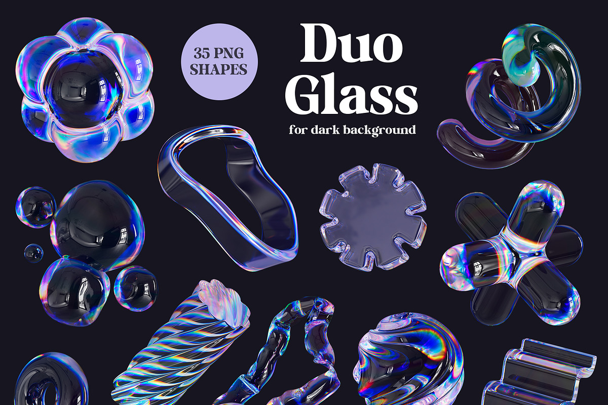 Colorful 3D Duo Glass Shapes Pack, a Graphic by LarysaZabrotskaya