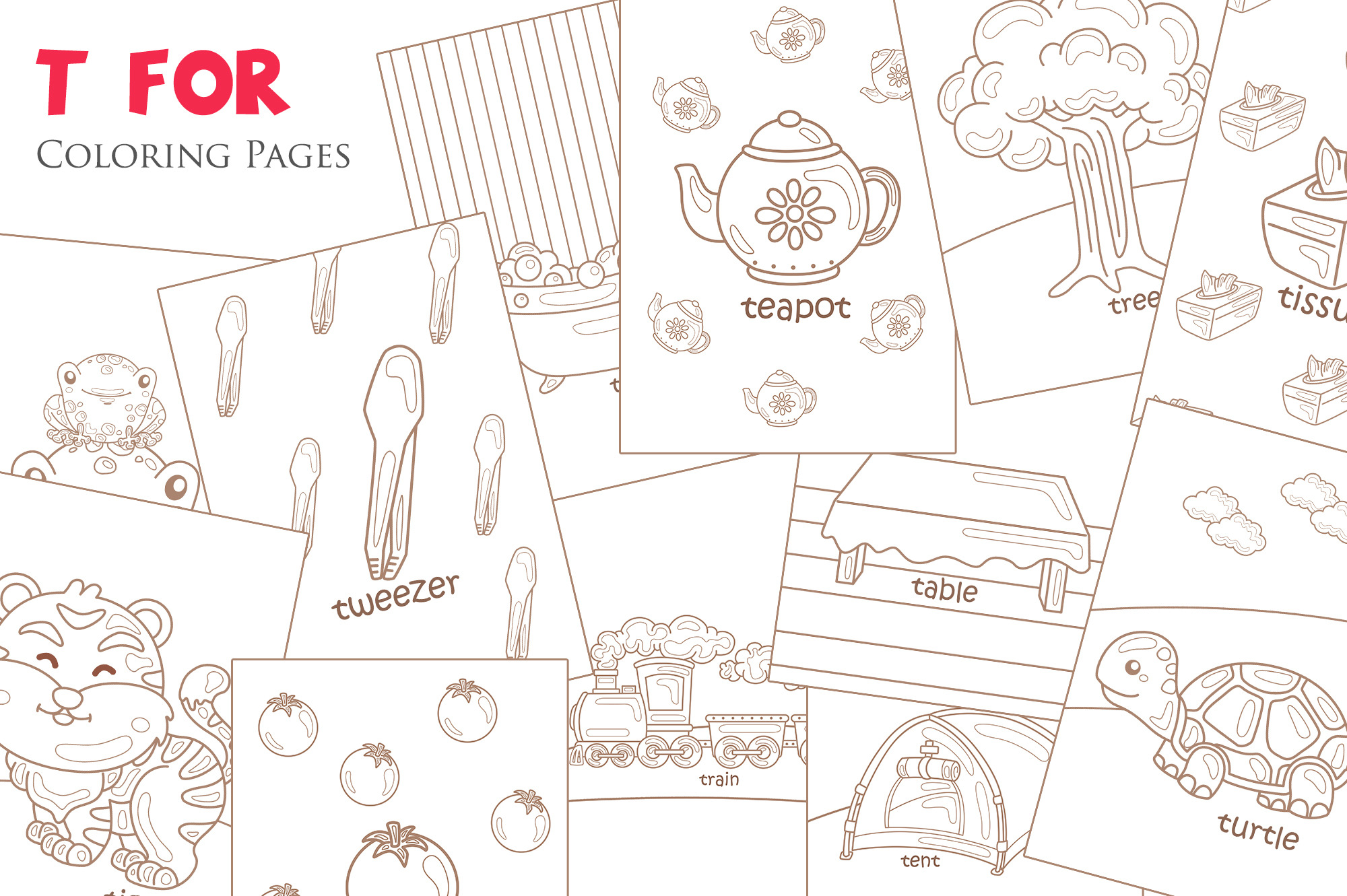 T For Vocabulary Coloring Set, an Education Illustration by Peekadillie Art