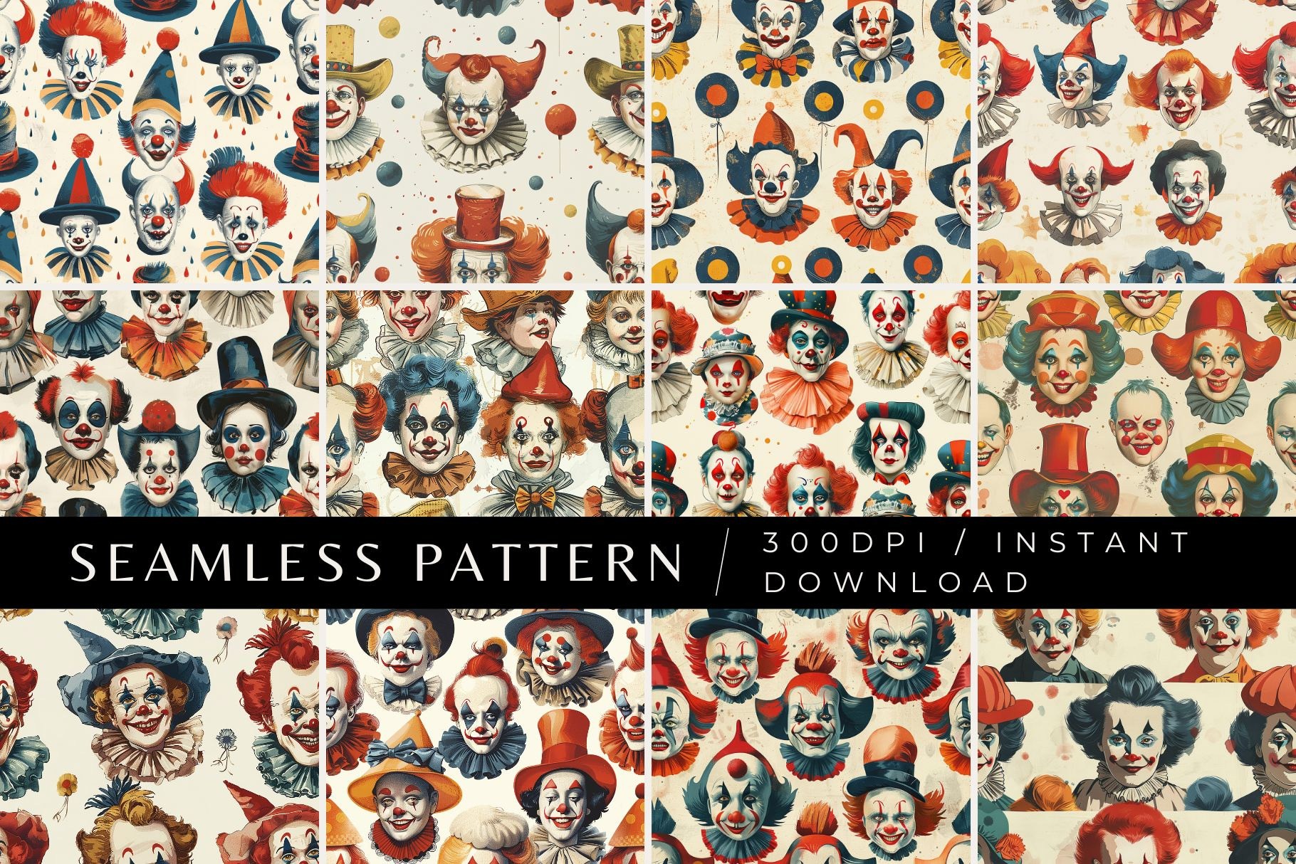 12 Olivia's Old-Timey Clown Patterns, a Pattern Graphic by Inknfolly ...