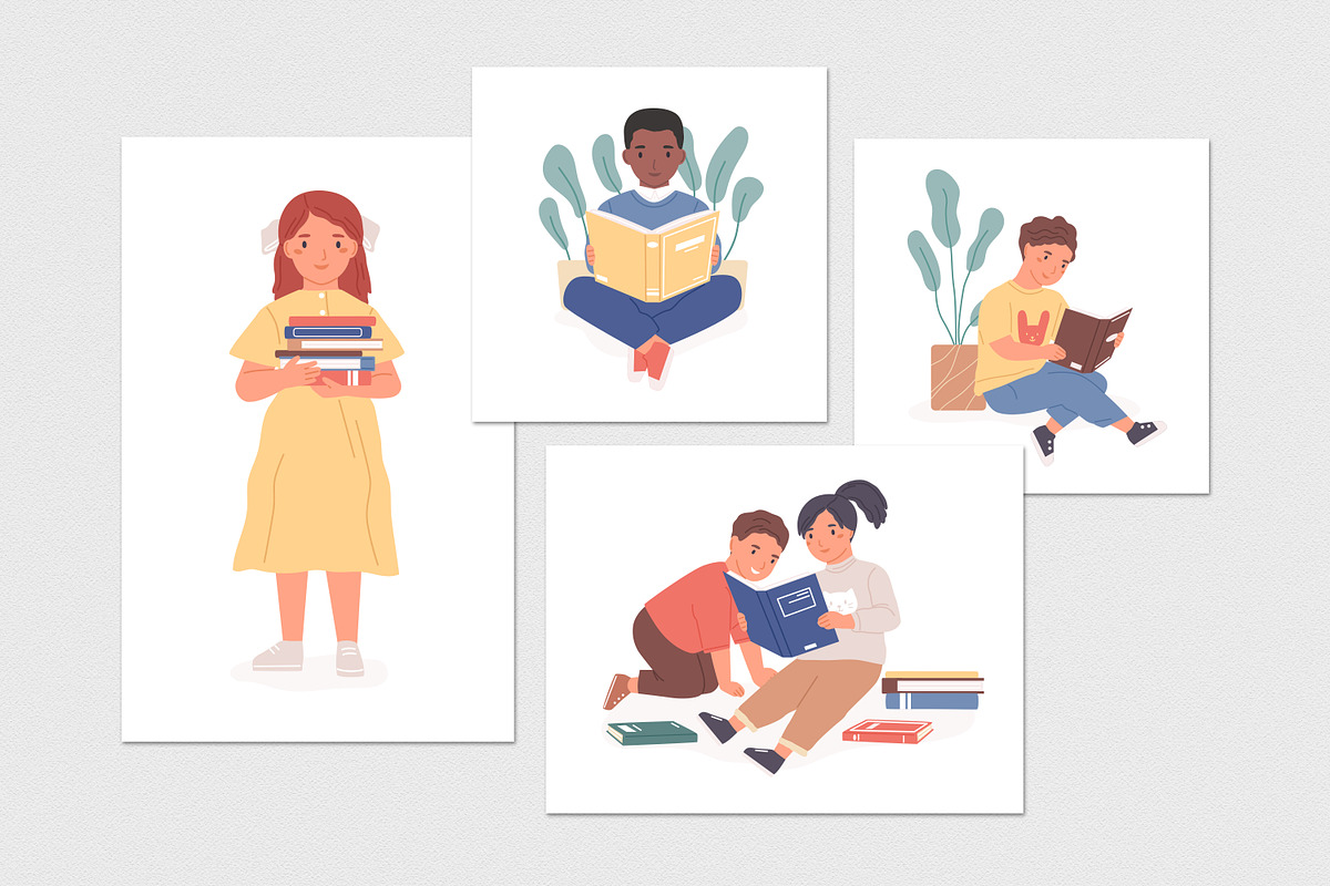 Children reading books set, an Education Illustration by Good Studio