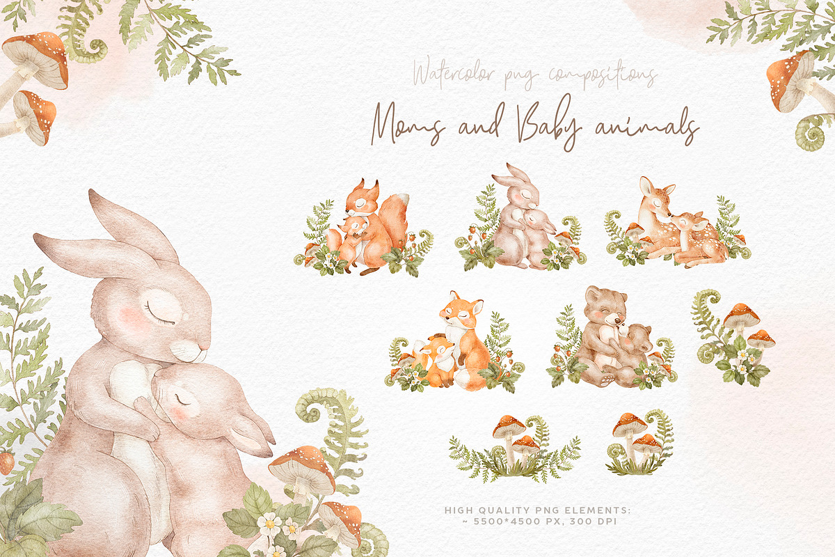 Forest Love. Moms and Baby Animals, an Animal Illustration by Alamella