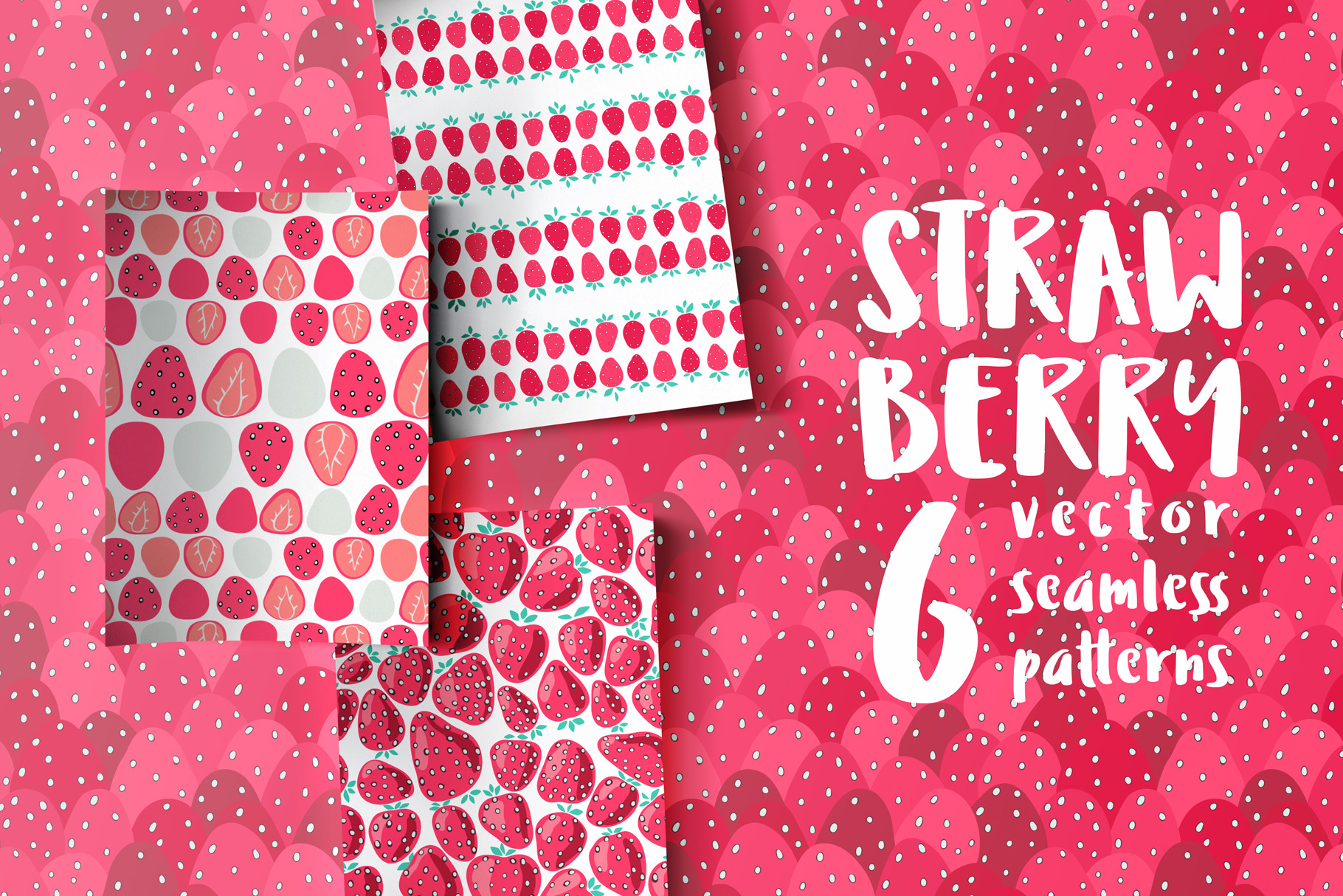 STRAWBERRY, 6 seamless patterns, a Pattern Graphic by pineart